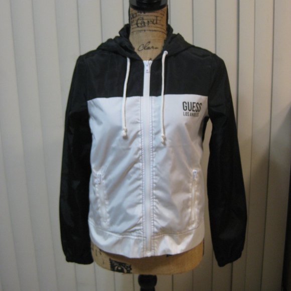 Guess | Jackets & Coats | Nwt Guess Logo Black White Windbreaker Jacket ...